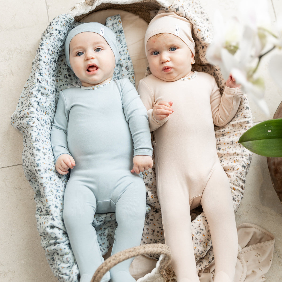 Fragile Blush Floral Trim Velour Stretchie and Beanie – Belle Tete Baby